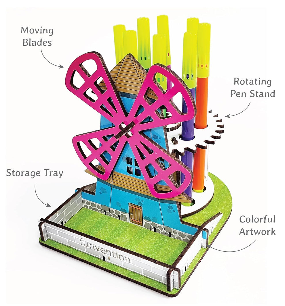 Arjoos | Funvention Windmill DIY Pen Stand | Mechanical Model Desk Org ...